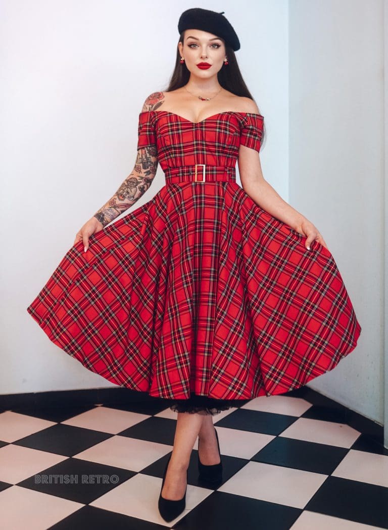 Dee Dee Royal Stewart Tartan Vintage 50s Full Circle Dress - British Retro