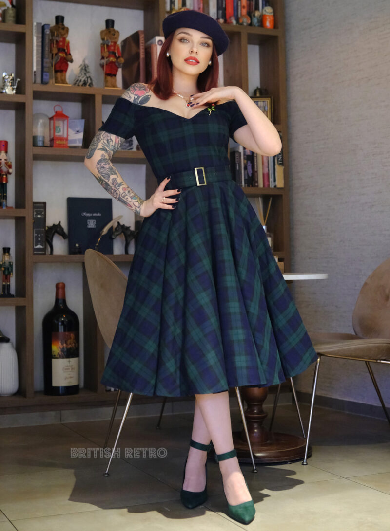 Dee Dee Black Watch Tartan Vintage 50s Full Circle Dress | British Retro