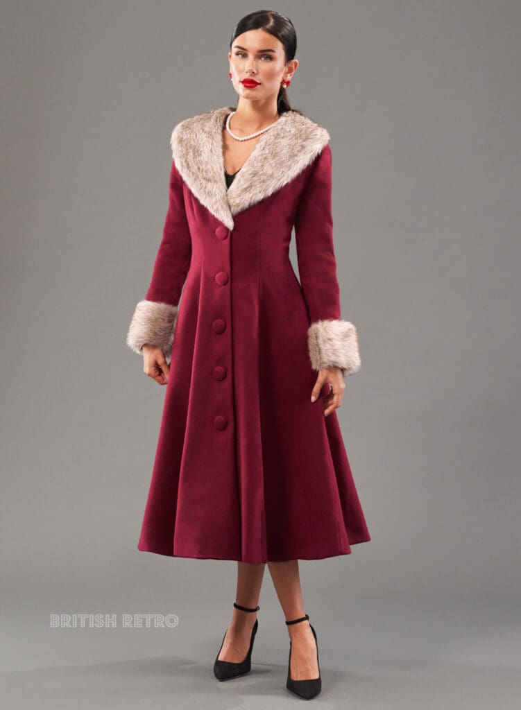 Wonderland 1950s Style Claret Coat Made in the UK. | British Retro