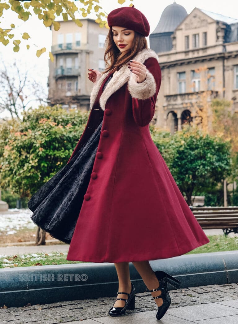Wonderland 1950s Style Claret Coat Made in the UK. | British Retro