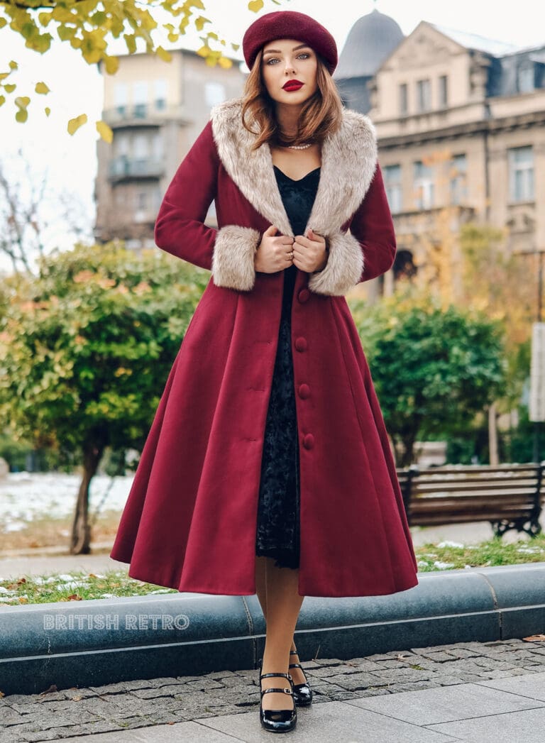 Wonderland 1950s Style Claret Coat Made in the UK. | British Retro