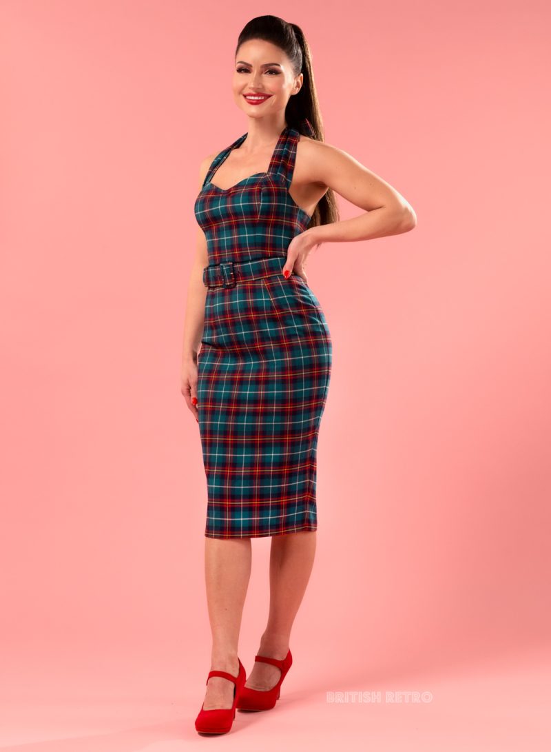 'The Girl Can't Help It' Green Tartan 50s Style Pencil Dress. Last ...