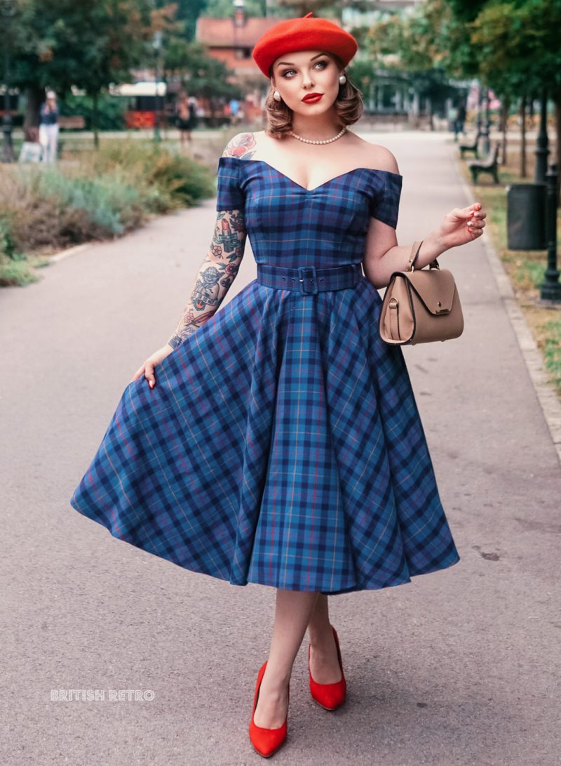 'Dee Dee' Blue Tartan Vintage Style Full Circle Dress | British Retro