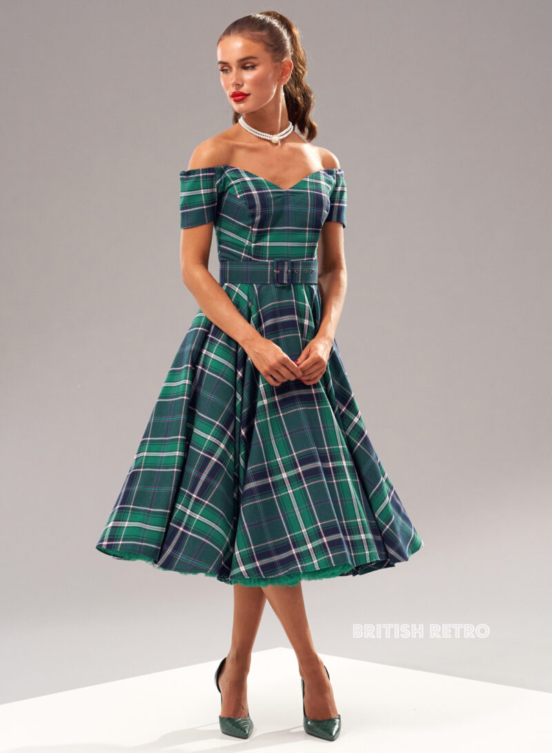 Dee Dee Abercrombie Green Tartan Vintage Style Full Circle Dress