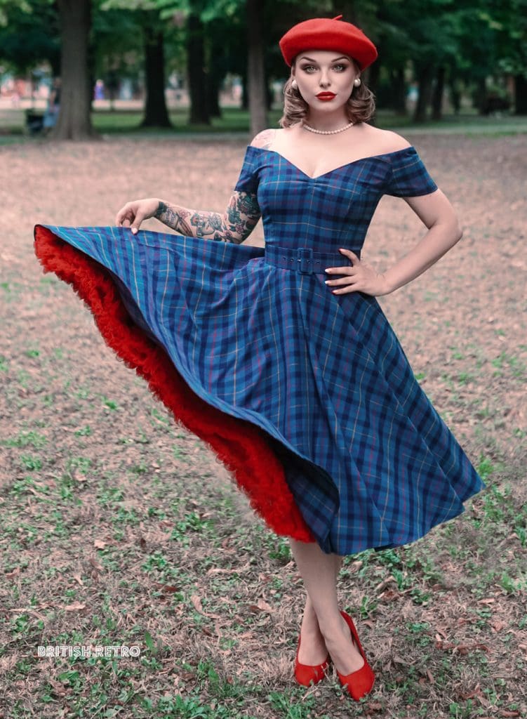 'Dee Dee' Blue Tartan Vintage Style Full Circle Dress | British Retro