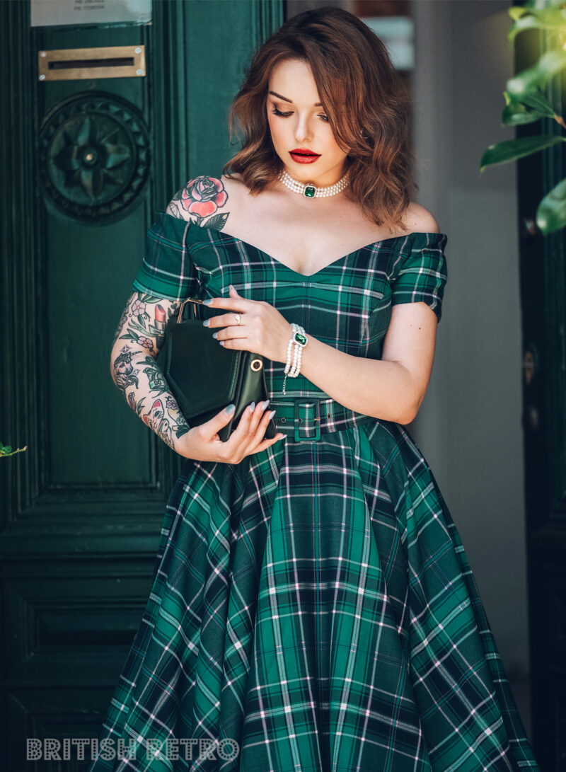 Dee Dee Abercrombie Green Tartan Vintage Style Full Circle Dress