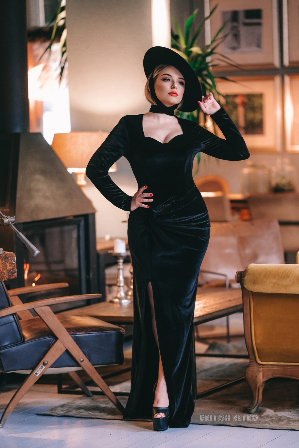 Ava Gardner Black Velvet 50s Style Evening Dress | British Retro