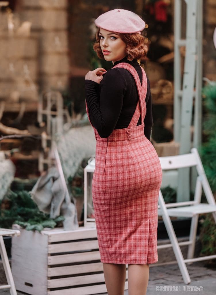 'Dixie Doll' Brushed Warm Winter Check Rose Vintage Pencil Skirt ...