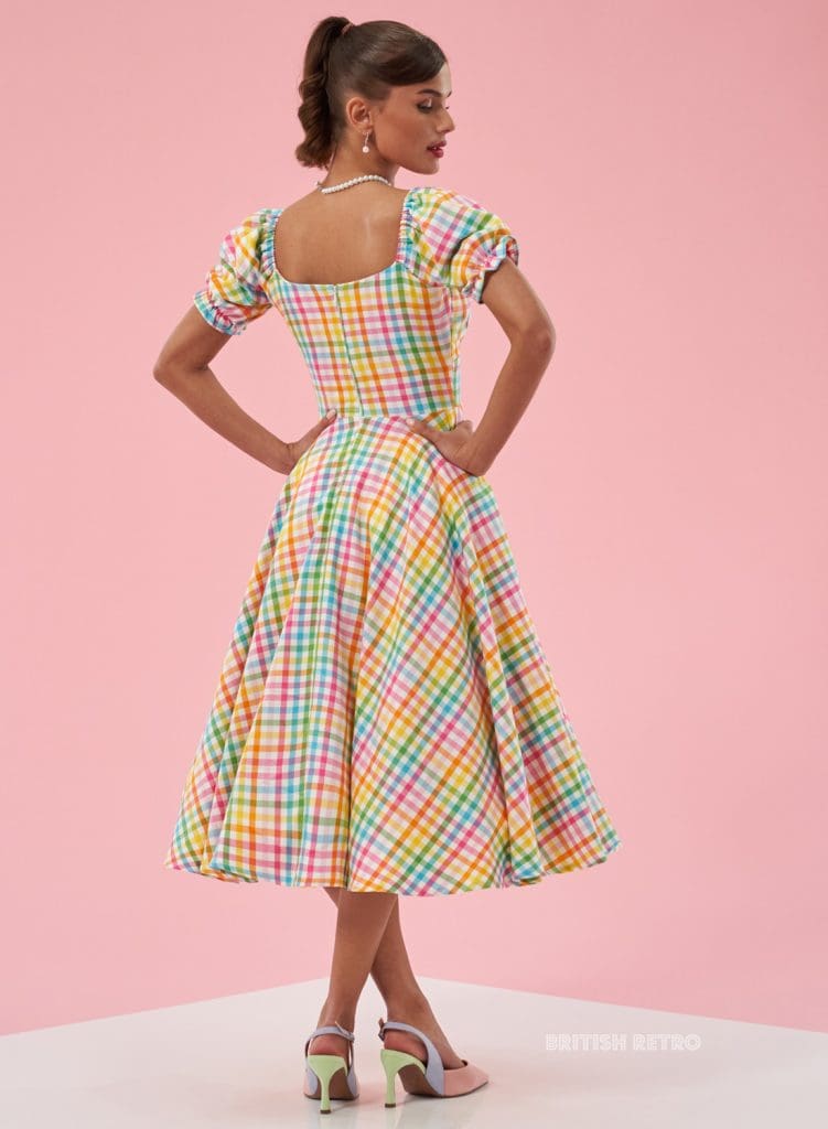 'Carmen' Bright Check Vintage Style Full Circle Dress | British Retro