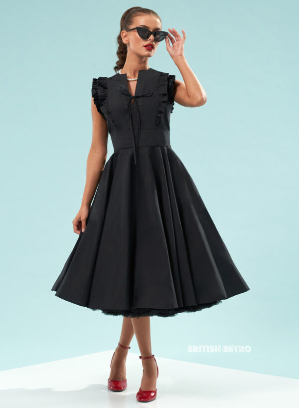 'Birdy' Black 50s Style Full Circle Dress | British Retro