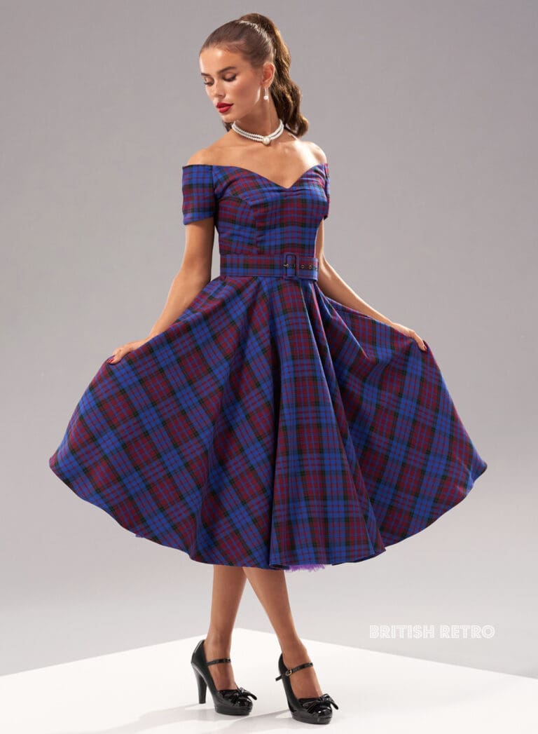 New! 'Dee Dee' Mulberry Tartan 50s Style Full Circle Dress | British Retro