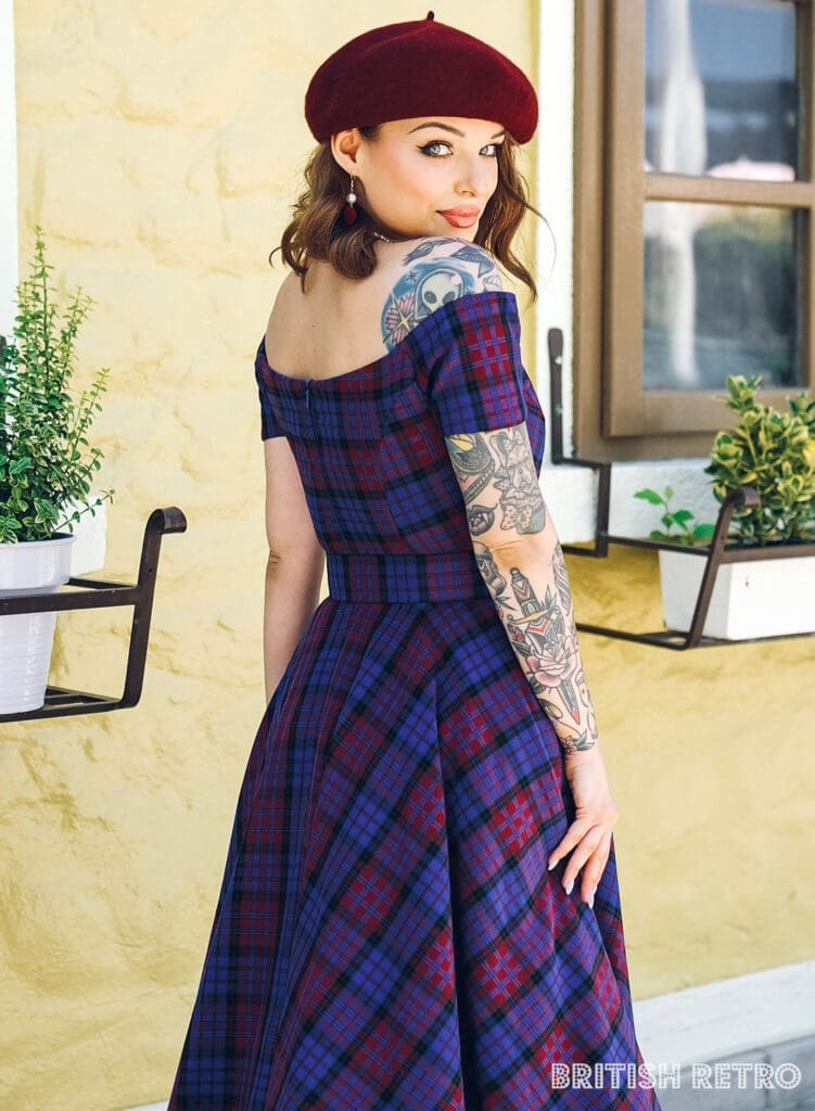 Dee Dee' Mulberry Tartan 50s Style Full Circle Dress | British Retro