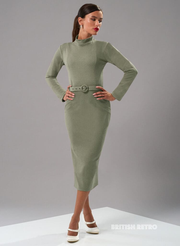 Francoise Pin-Stripe Sage 50s Style Pencil Dress | British Retro