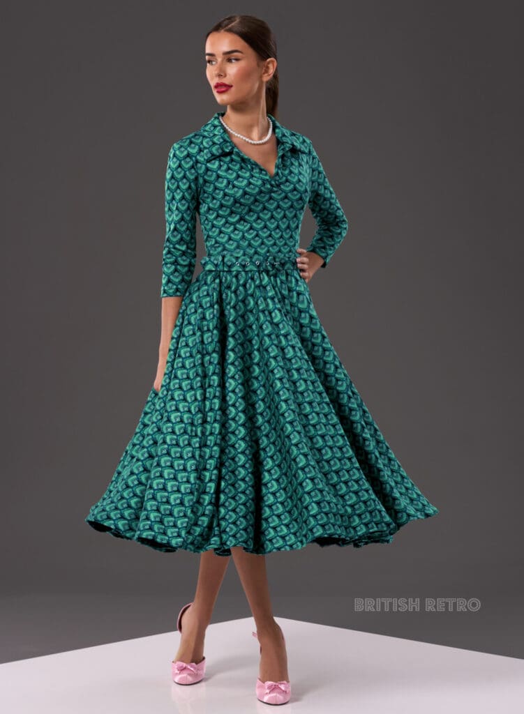Bibi Art Deco Peacock 50s Style Full Circle Dress | British Retro
