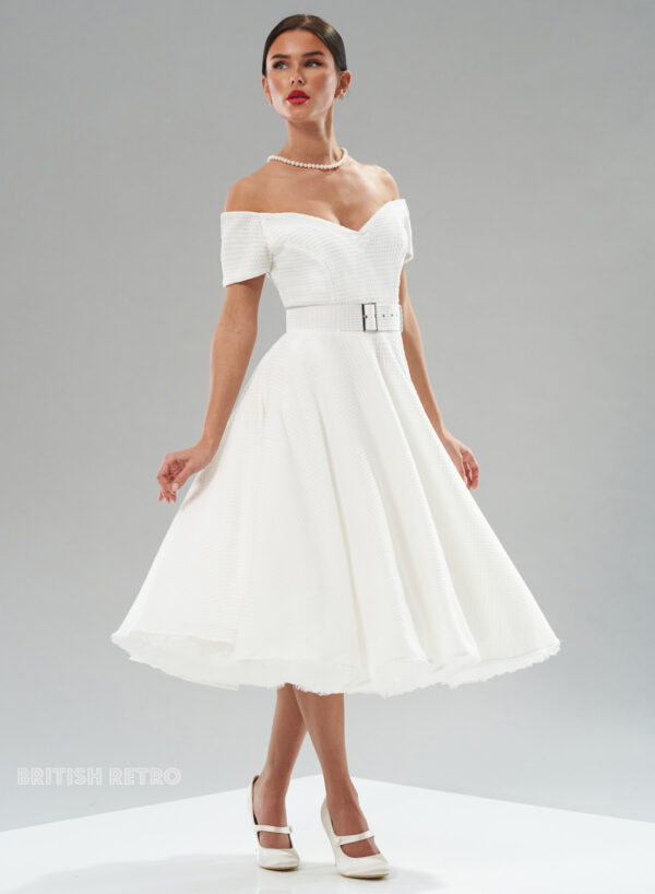 Dee Dee Crochet Ivory Vintage Style Full Circle Dress | British Retro