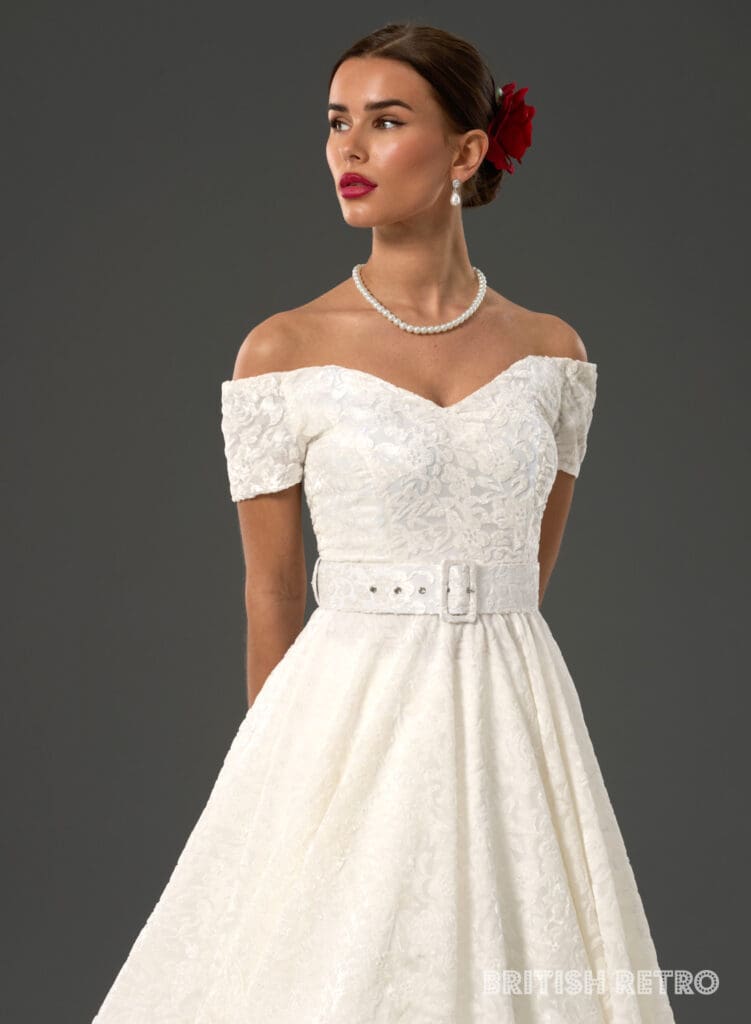 Dee Dee Ivory Damask Devore Chiffon Full Circle Dress | British Retro