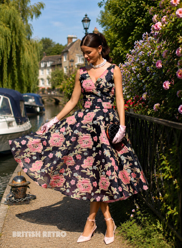 Grace Kelly Pink Floral Embroidered 1950s Dress | British Retro