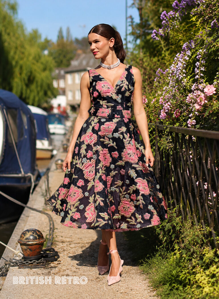 Grace Kelly Pink Floral Embroidered 1950s Dress | British Retro